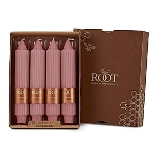 Root Candles Unscented Dinner Candles Beeswax Enhanced Grecian Collenette Boxed Candle Set, 7-Inch, Dusty Rose, 4-Count