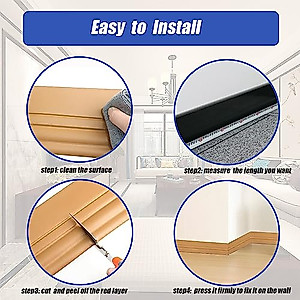 Youyis Flexible Baseboard Molding Trim,4 inch(W) *16.4 ft(L) Peel and Stick Rubber Wall Base Molding Trim, Self Adhesive Soft Foam Wall Baseboards Moulding Trim for Wall Base Cove Base.(Brown)