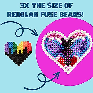2,000 Piece XL Giant Biggie Fuse Bead Kit- Immediate Shipping, 3 XL Pegboards, 13 Colors, 6 Unique Templates,Melt Ironing Paper and Case- Works with Perler, Pixel Art Craft Project, Kids Holiday Party