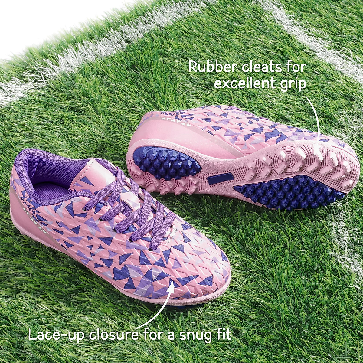 DREAM PAIRS Boys Girls Turf Indoor Soccer Shoes Lace Up Cleats for Little/Big Kid,Size 1 Little Kid,Pink/Purple,SDSO223K