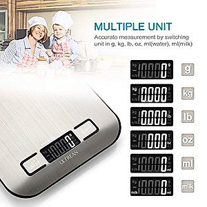 Ultrean Food Scale, Digital Kitchen Scale Weight Grams and Ounces for Baking and Cooking, 6 Units with Tare Function, 11lb (Batteries Included)