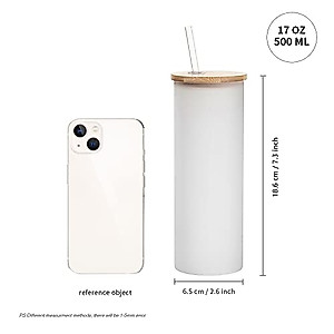 PYD Life Sublimation Blanks Glass Tumbler Skinny Straight Frosted 17 OZ with Bamboo Lid and Glass Straw Jar Tumbler Cups Mugs for Iced Coffee,Juice,Soda,Drinks 6 Pack