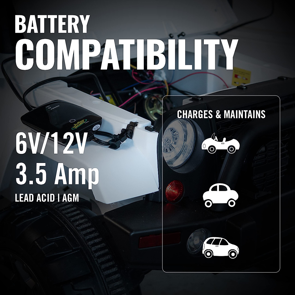 Battery Tender 6V and 12V Battery Charger for Ride On Toys, 3.5 AMP with Compatibility Connectors for Most Children's Toy Vehicles
