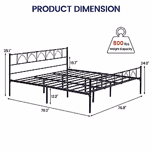 IDEALHOUSE King Size Sturdy Modern Stylish Iron Bed Frame with Headboard and Footboard Metal Platform Bed - Simple Assembly, No Box Spring Needed, Under Bed Storage
