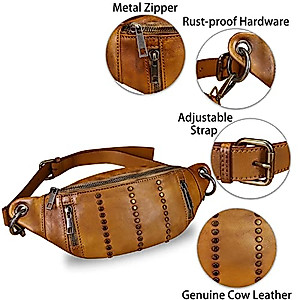 IVTG Genuine Leather Sling Bag for Women Fanny Bag Casual Hiking Daypack Crossbody Chest Bags Motorcycle Shoulder Backpack (Brown)