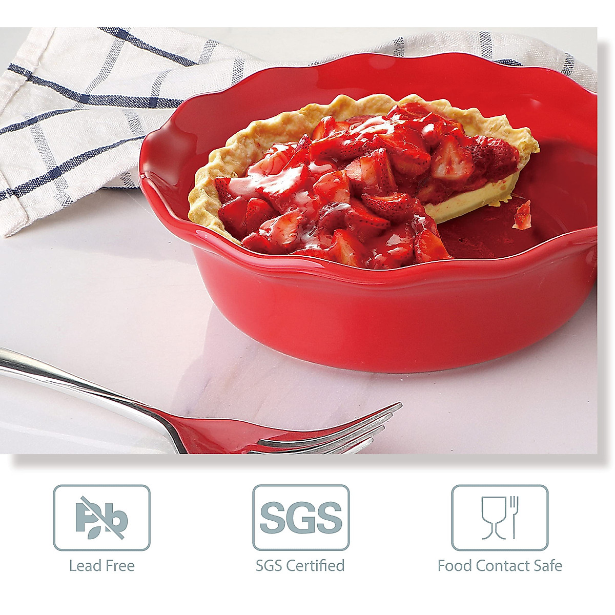 ONEMORE Pie Pans, 6.8 inch Small Chicken Pot Pie Plates 16 oz Deep Dish Pie Pan Ceramic Baking Plates for Dessert Oven Safe Round Baking Dish Pans Set of 4 - Red