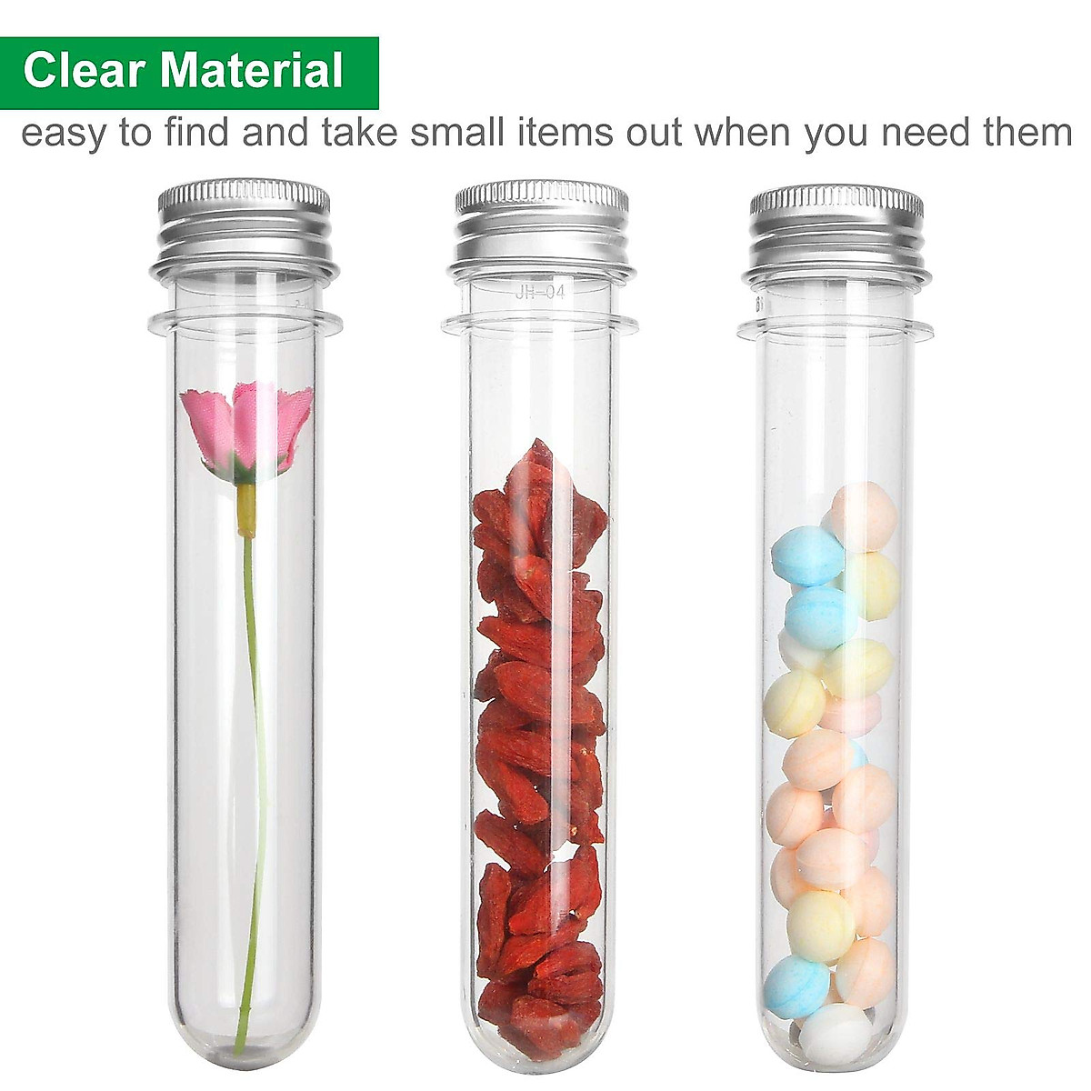 Acrux7 60 Pack Plastic Test Tubes, 45 ML Clear Test Tubes with Screw Caps, Plastic Test Tube Container for Bath Salts, Candy Storage, Scientific Party, Wedding Decorate, Plant Propagation