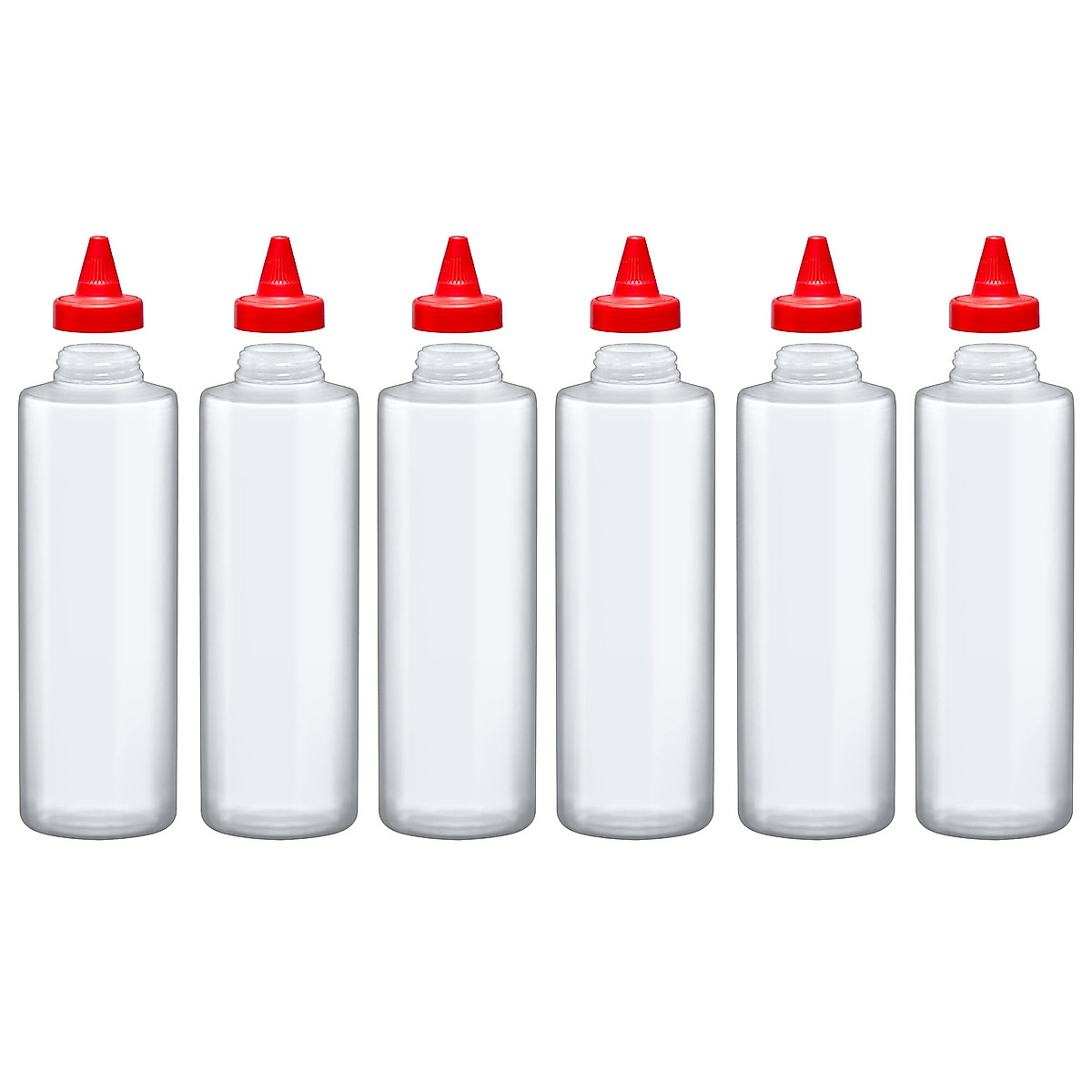 Amazing Abby 24-Ounce Plastic Squeeze Bottles (Set of 6), Reusable Condiment Bottles, BFA-Free, Dishwasher-Safe, Perfect for Ketchup, Mustard, Mayonnaise, Sauces, Condiments, Dressings, and More