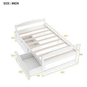 Heliosphere Twin Size Solid Wood Daybed with 2 Storage Drawers, Due Use Sofa Bed with Sturdy Wooden Slat Support, No Box Spring Needed for Boys Girls Teens Adults Guest, Easy Assemble (White)