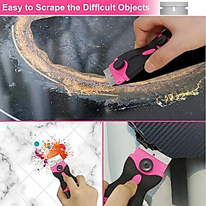 THINKWORK Razor Blade Scraper - Pink Razor Scraper Gift for Women, 2-in-1 Scraper Tool Set with 20Pcs Razor Blades for Removing Window Labels, Decals, Stickers, Glass Stove Top (2 Pack)