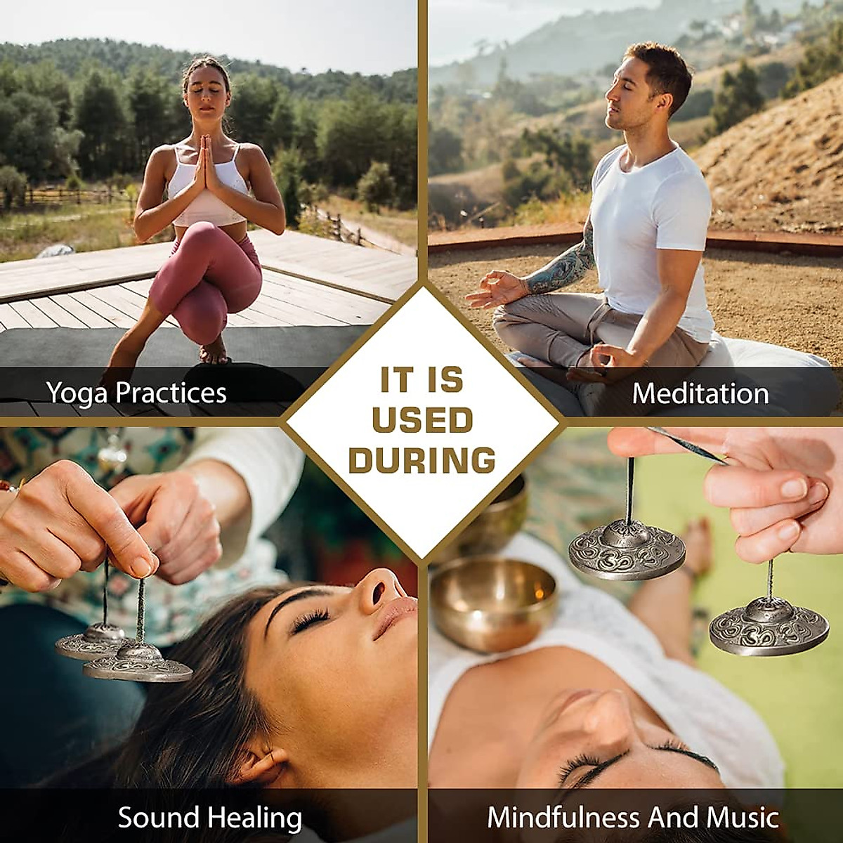 Lamatar1 Buddhist Tingsha Symbols- 2 Inch Mini Size With Blue Cotton Zip-Up Case Bag -Hand Made From Nepal- For Sound Therapy, Cleansing, Reiki & Meditations