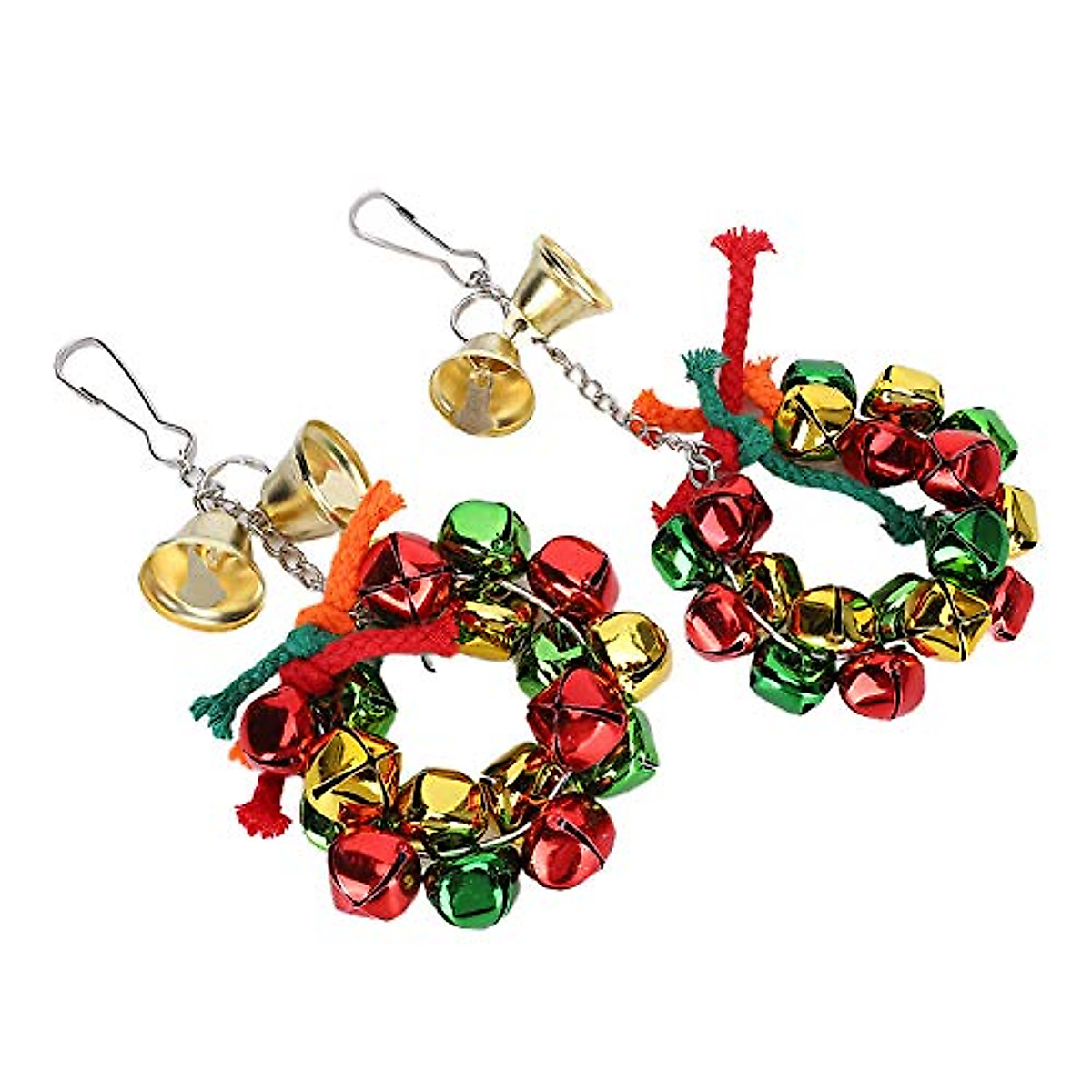 2 PCS Parrot Garland Toy with Bells Hanging Christmas Birdcage Decoration Budgie Cages Accessories