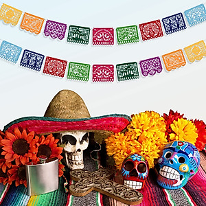Sainyarh 4 Pieces Day of The Dead Banners Papel Picado Banner Mexican Fiesta Birthday Party Decorations, Felt Dia De Los Muertos Garland, Cinco de Mayo Hanging Flag, Halloween Kids Party Supplies