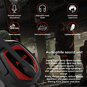 Computer Over-Ear Stereo Surround Sound Headphones Wired with Microphone - MH602X Noise-isolating 3.mm Headsets Gaming Headset with Microphone, volume Control, Bass for Multi-Platforms, Black Red