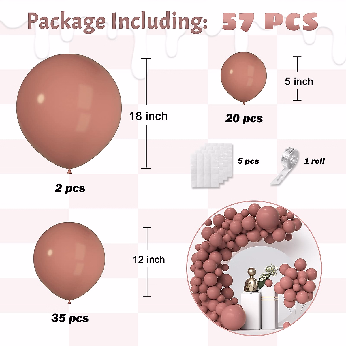 Double Stuffed Balloon Garland of Black & Dusty Pink Balloons - Dark Pink Balloons Different Sizes 5/12/18 Inch Matte Blush Pink Latex Balloon for Wedding Bridal Shower Birthday Party Decorations