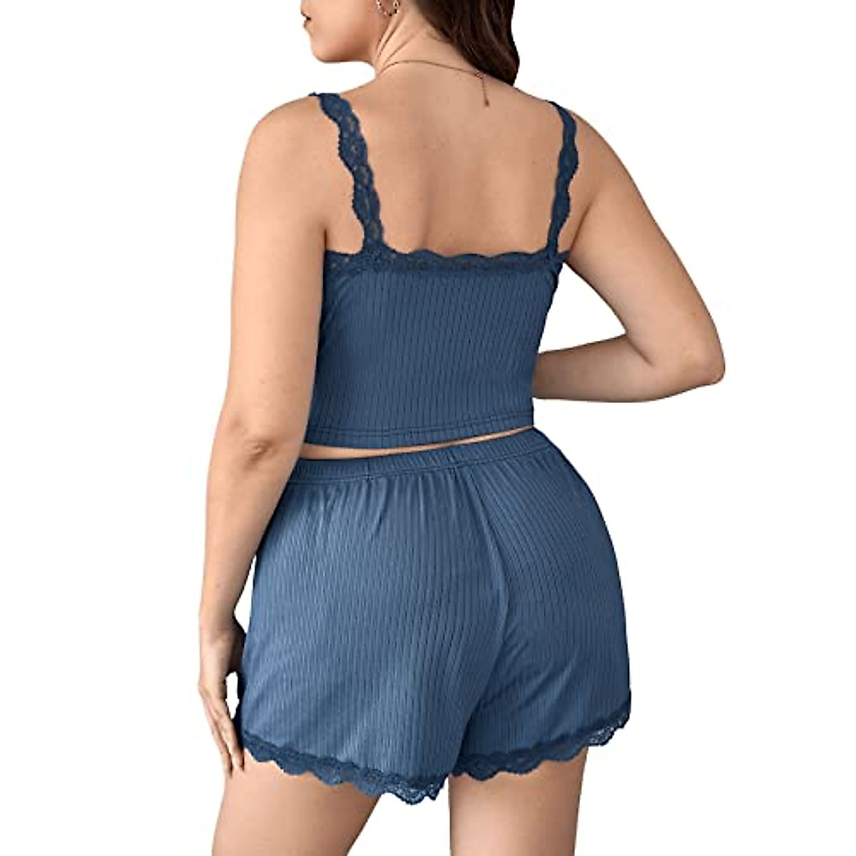 Floerns Women's Plus Size Pajama Set Sleepwear 2 Piece Tank Top and Shorts Lounge Set Dusty Blue 2XL
