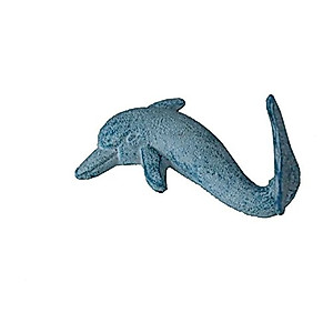 Hampton Nautical Decorative Cast Iron Dolphin Hook, 7", Light Blue Whitewashed