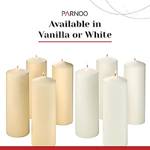 Unscented Pillar Candles - Set of 4 White Pillar Candles Made from Wax & Cotton Wick - 3x9” Slow Burning Candles for Emergency, Weddings, & Table Centerpieces - Tall Pillar Candles, PARNO