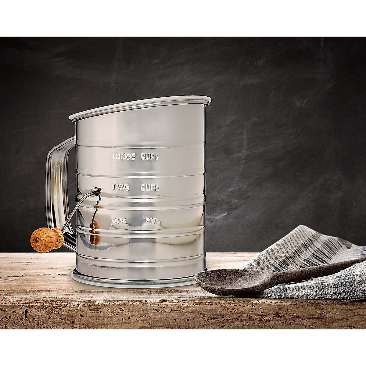 Natizo Stainless Steel 3-Cup Flour Sifter - Lid and Bottom Cover - No More Mess In Your Kitchen