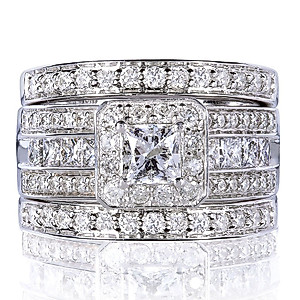 Kobelli Princess-cut Diamond 3-Piece Bridal Ring Set 1 4/5 Carat (ctw) in 14k White Gold, Size 8