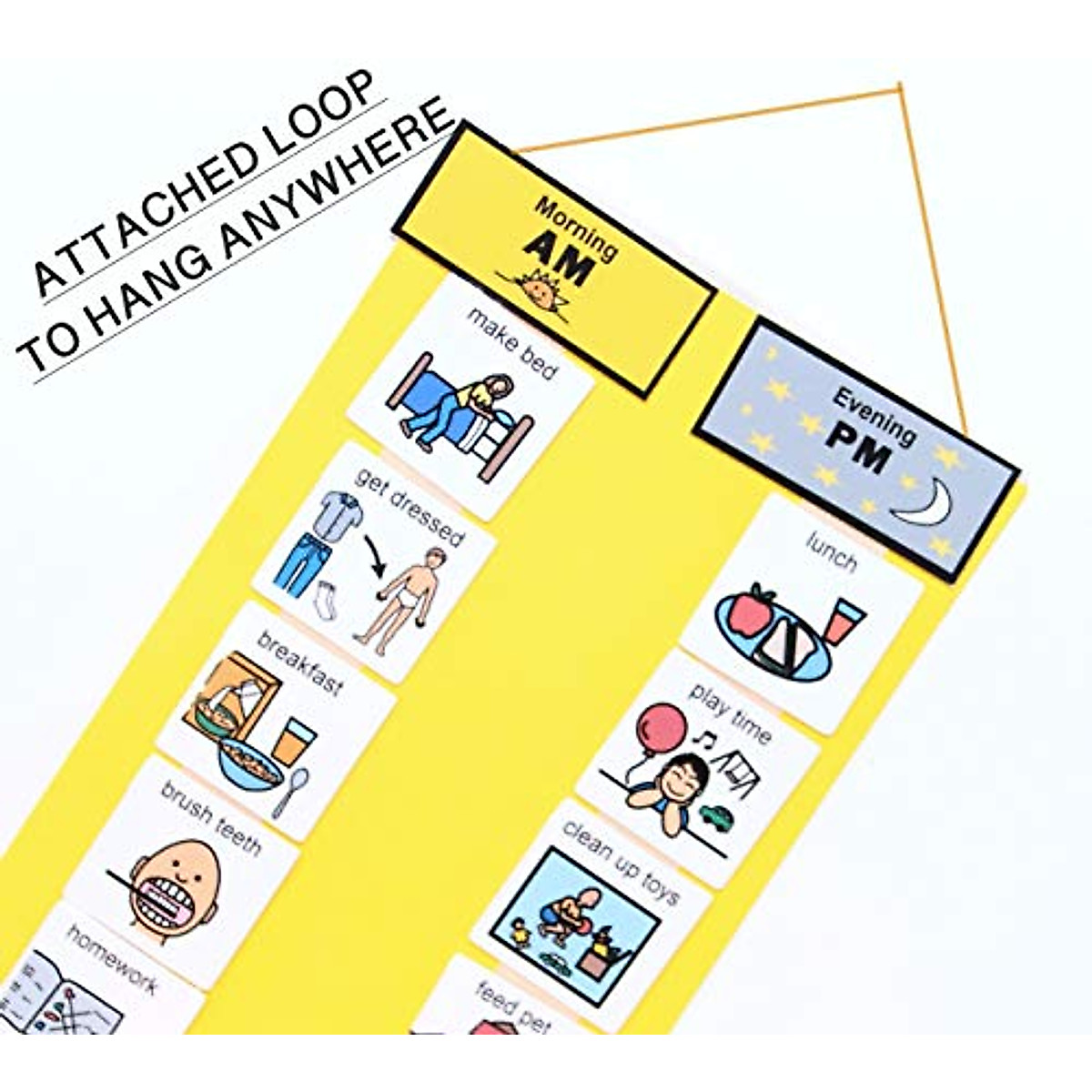 Two Strip Night & Day Daily Schedule Great Visual Behavioral Tool for Structure at Home, School & in The Community. (Laminate 60 PCS, Yellow)