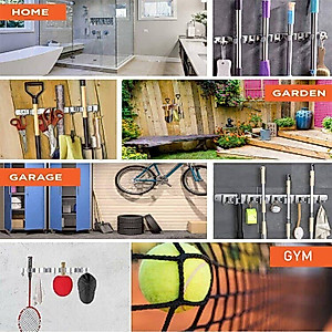 2 Pack 3 Racks and 4 Hooks Broom Holder Wall Mount SUS 304 Stainless Steel Brushed Garage Organizer Storage Tool Racks Self Adhesive Heavy Duty Broo Hangers for Home Laundry Room Garden Kitchen