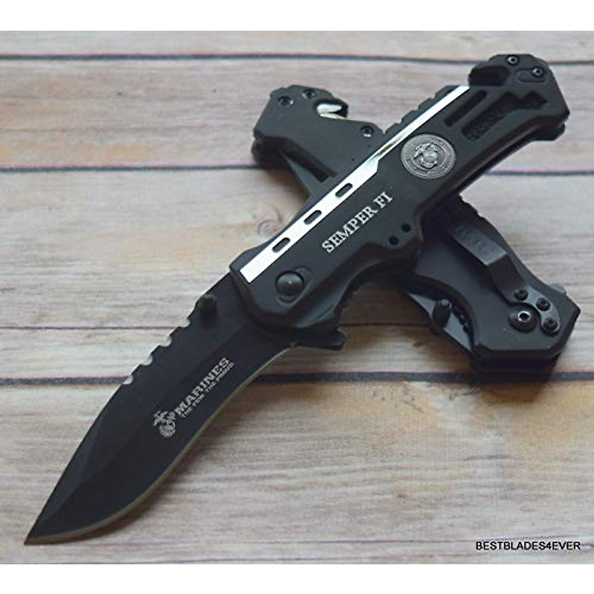 Mtech Officially Licensed U.S.M.C Spring Assisted Tactical Knife Rescue Combat Sharp Blade