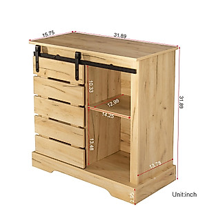 IULULU Buffet Cabinet, Wooden Accent Sideboard with Sliding Barn Door and Interior Shelves for Hallway, Kitchen, Living Room, Bedroom Table, Natural