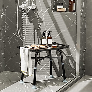 Shower Bench Bamboo Shower Chair for Inside Shower, 23.5 Inch Spa Bath Stool with Handles, Height Adjustable Shower Stool Bath Chair for Adults Seniors and Disabled (Black)