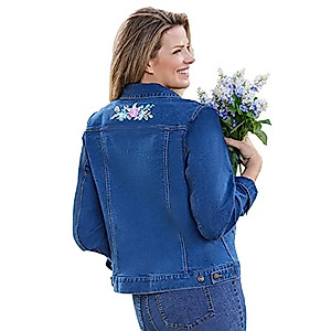 Woman Within Women's Plus Size Stretch Denim Jacket - 20 W, Medium Stonewash Blue