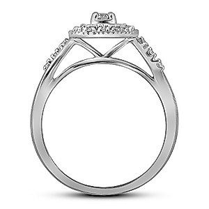 Size - 4.5 - Solid 10k White Gold Round White Diamond Bridal Solitaire Halo Engagement Ring with Matching Wedding Band (1/3 cttw)