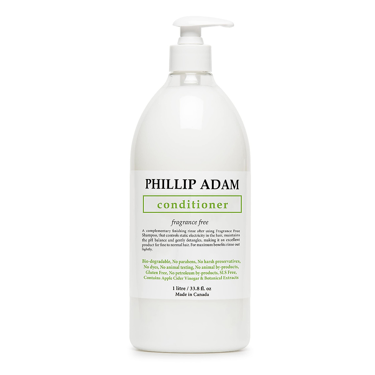 Phillip Adam Fragrance Free Conditioner for Hydration & Enhanced Shine - No Parabens - For All Hair Types - Enriched with Apple Cider Vinegar - 33.8 Ounce