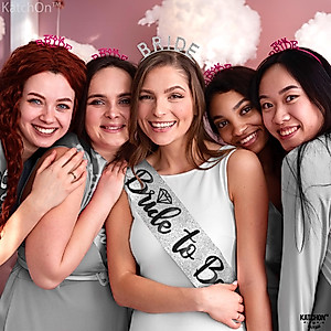 KatchOn, Black Bride To Be Sash and Bride Headband - Pack of 2 | Winter Bachelorette Party Decorations | Bride Headband And Sash for Black and White Bridal Shower Decorations, Bachelorette Headbands