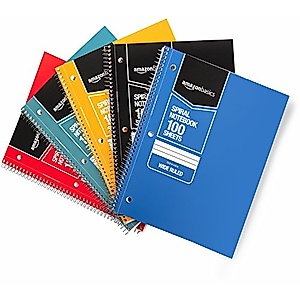 Amazon Basics Wide Ruled Wirebound Spiral Notebook, 100 Sheet - 5-Pack, Assorted Solid Colors