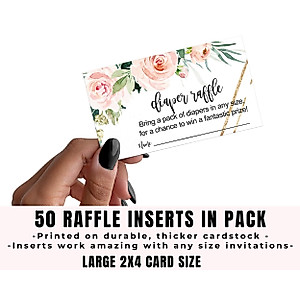 Graceful Floral Diaper Raffle Tickets, Rustic Baby Shower Games for Prizes, Girls Baby Shower Diaper Raffle Invitation Insert Cards Pink and Gold, 50 Pack