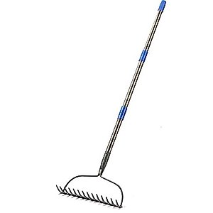 Garden Rake, 5 FT Metal Rake for Lawns - Level Head Rake with Stainless Steel Handle for Loosening Soil