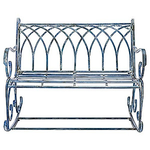 Safavieh Outdoor Collection Ressi Victorian Antique Patio Porch Entryway Backyard Rock Bench PAT5021C, Mossy Blue