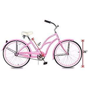 Tracer TAHA Beach Cruiser Bike for Women,26 Inch Wheels,Hi Ten Steel Frame,1 Speed,Coaster Brake,Hybrid Bike for Adults,Complete Cruiser Bikes,Pink