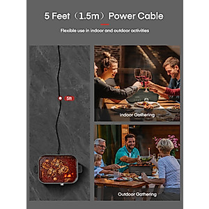 FOHERE 4.8Qt Hot Pot Electric, Ceramic Nonstick Electric Pot for Cooking, 1300W Electric Shabu Shabu Pot w/Dual Temperature Control for Home, Party, Family & Friend Gathering