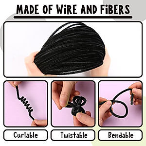 150 Pieces Black Pipe Cleaners for Hair, Pipe Cleaners Chenille Stem, Craft Pipe Cleaners, Art Pipe Cleaners, Fuzzy Sticks for Creative Home Arts and Crafts Project Decoration Supplies