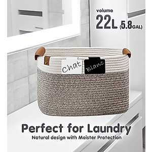 Cotton Rope Baskets for Organizing – Storage Baskets for Shelves | 15"x10"x9" | Rope Basket for Storage, Small Laundry Baskets, Woven Baskets for Storage, Dog Toy Bin, Baby Basket, Creamy White &Brown