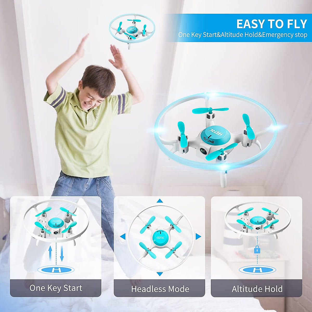 4DRC V5 Mini Drone with 720P Camera for Kids,RC Helicopter Quadcopter,With Blue&Green Light for Beginners Boys and Girls Toys Gifts,Waypoints, Altitude Hold, Circle Fly,3D Flips,Blue
