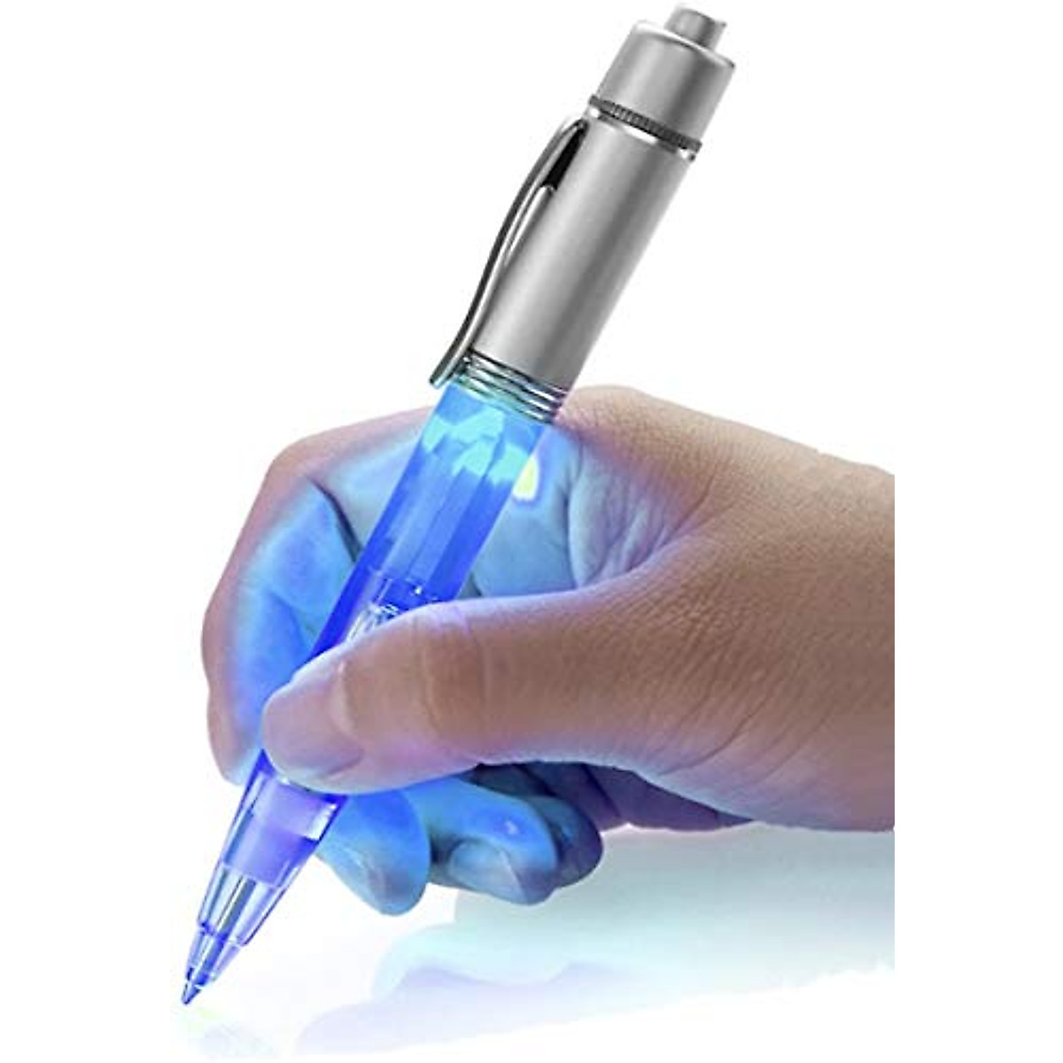 GS GLOWSEEN Pen Light LED Pen with Light, Light Up Penlight for Night Writing - One Set Extra Batteries and Ink Cartridges Included-2 Pack -Blue