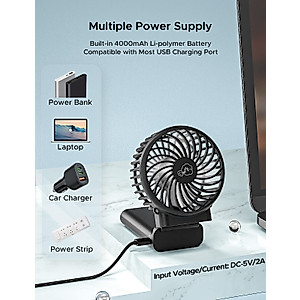 Portable Handheld Fan, 4000mAh Rechargeable Battery Operated Small Desk Fan, Neck Fan with Lanyard & LCD Display, Foldable, 4 Speeds Small Fan Suitable for Outdoor/Camping/Travel/Office…