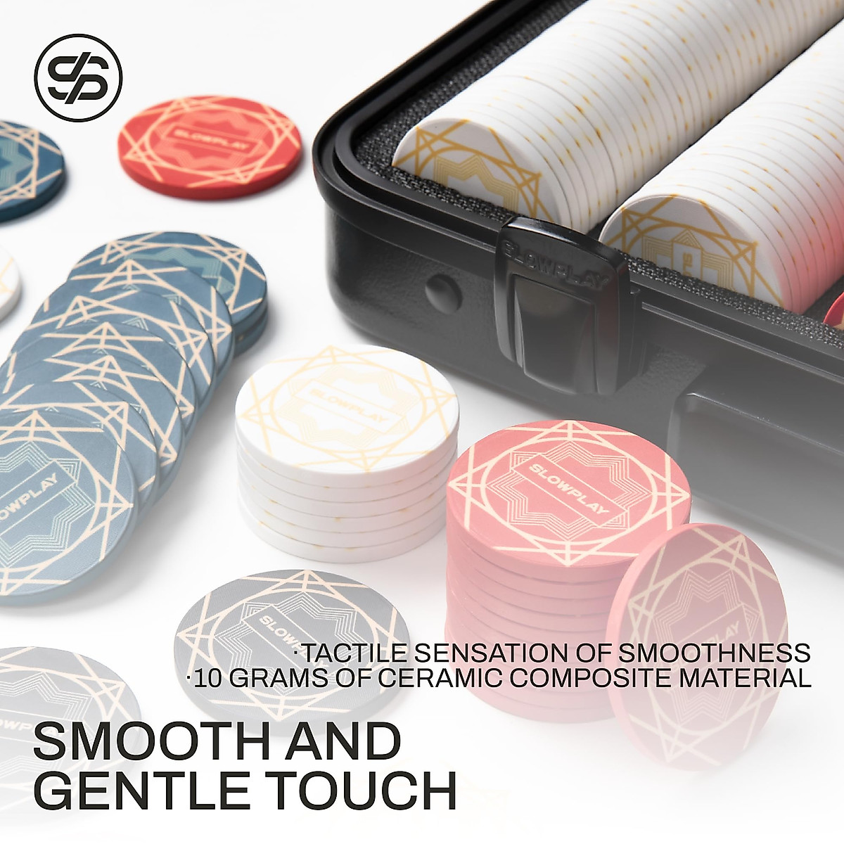 SLOWPLAY Nash Ceramic Poker Chips Set for Texas Hold'em, 500 PCS [Blank Chips], 39mm & 10g Each | Features a High-end Chip case with Extra Durable German Polycarbonate Shell