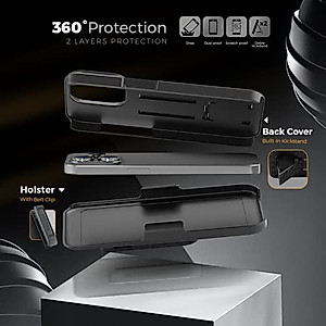 MOTIVE for iPhone 14 Pro Holster Case, Belt Clip Case for Apple iPhone 14 Pro, Shell Holster Combo 14 Pro, Slim Rugged Drop Shockproof Protective Cover with Kickstand (6.1" Pro) | Ranger Series