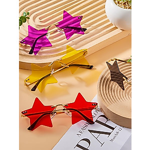 Frienda 4 Pairs Star Shape Sunglasses Star Shape Personality Sun Glasses Star Rimless Glasses for Women Men Party(Black, Yellow, Red, Purple)