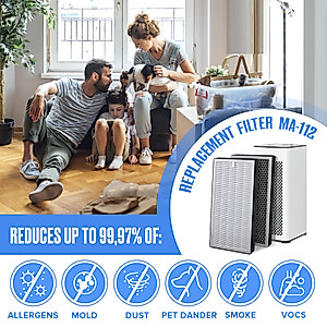 G6 Wellness 2-Pack Replacement Filter Set Compatible with MA-112 Air Purifier | 3 in 1 Filtration | Medical Grade True HEPA Filter H13 | Activated Carbon | Pre-Filter | 99.9% removal