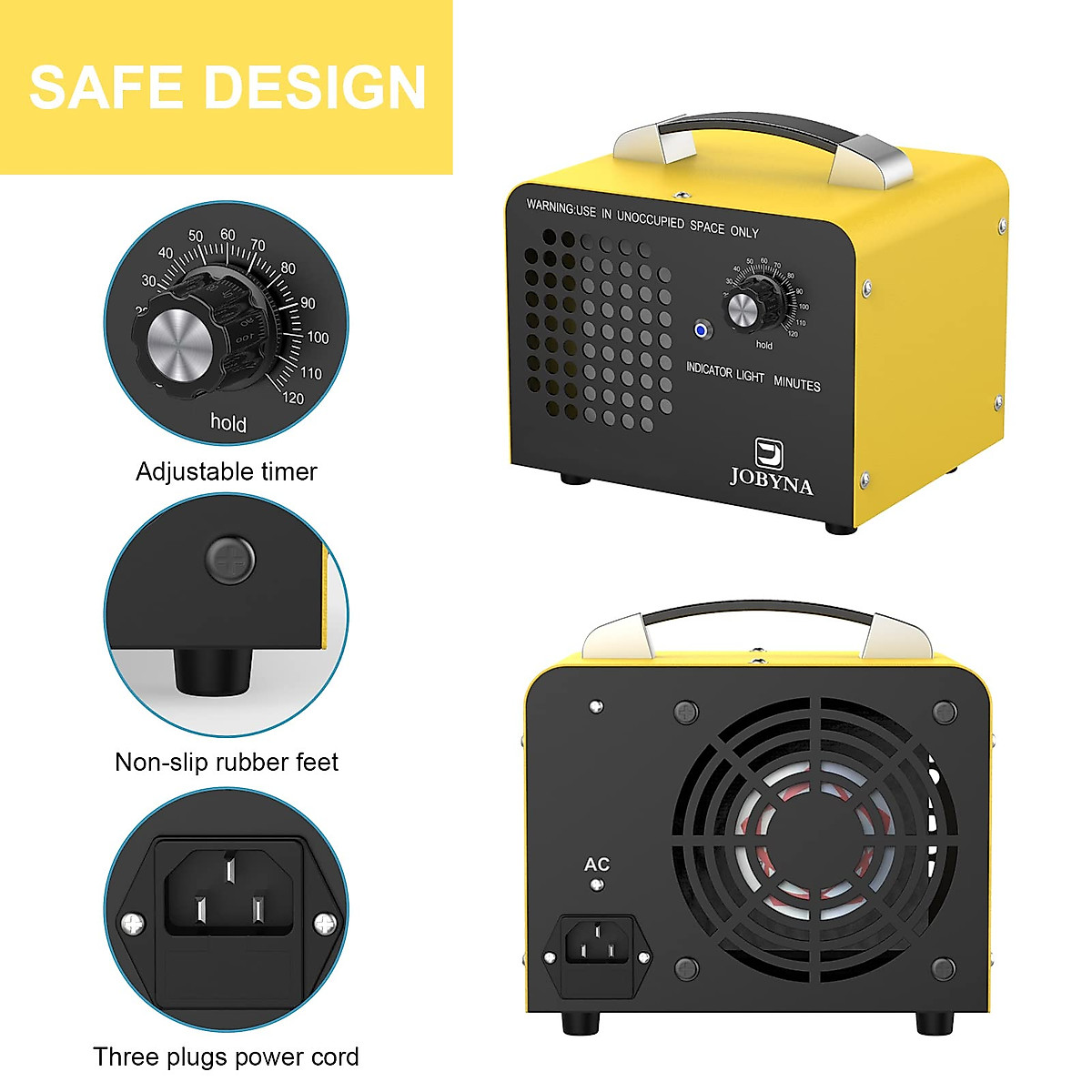 JOBYNA Ozone Generator, 10,000mg/h Remote Control Timing Ozone Machine, High Capacity Industrial/Commercial/Home Ozone Generator for Rooms, Smoke, Cars (Include Batteries)