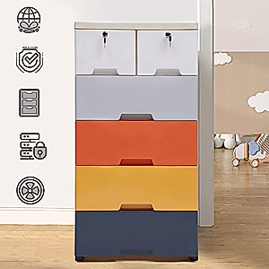 DYRABREST Plastic Dresser Storage Tower, Vertical Clothes Storage Tower Drawers Organizer, Modern Deluxe Closet Drawers Organizer with Wheels for Bedroom Furniture,Home, Office (Type2 with Locks)